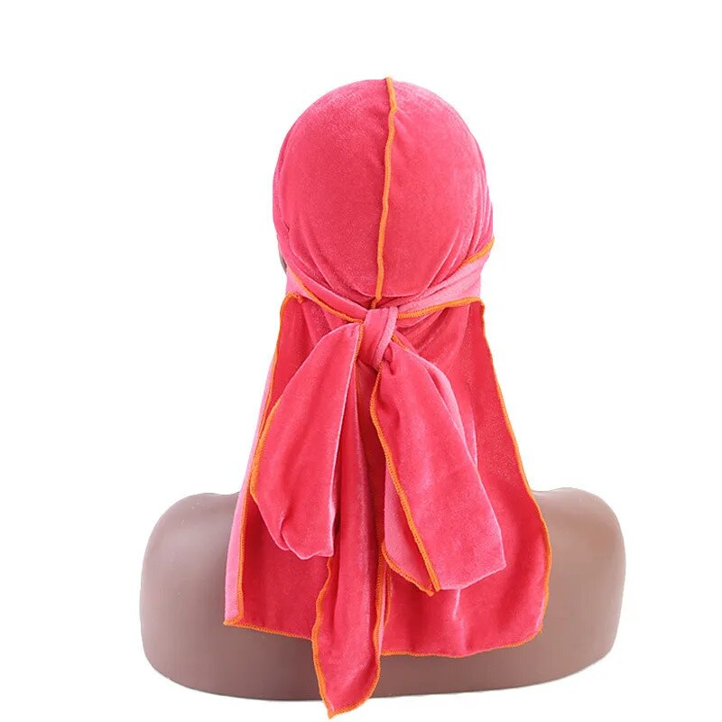 Pink velvet durag blue seams | Durag-Shop