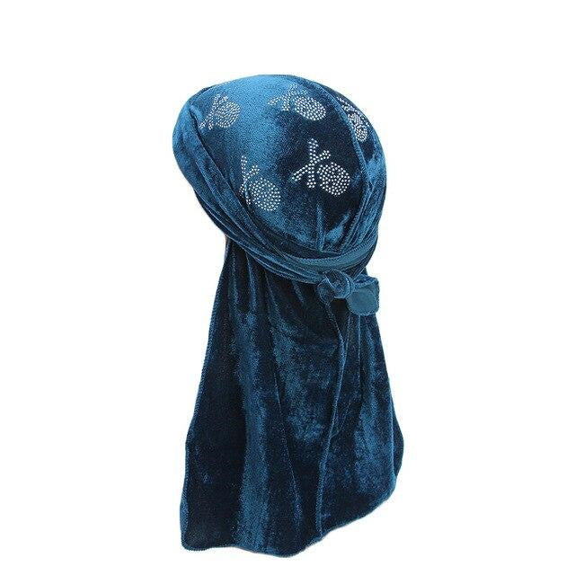 Light blue velvet durag skulls rhinestones | Durag-Shop