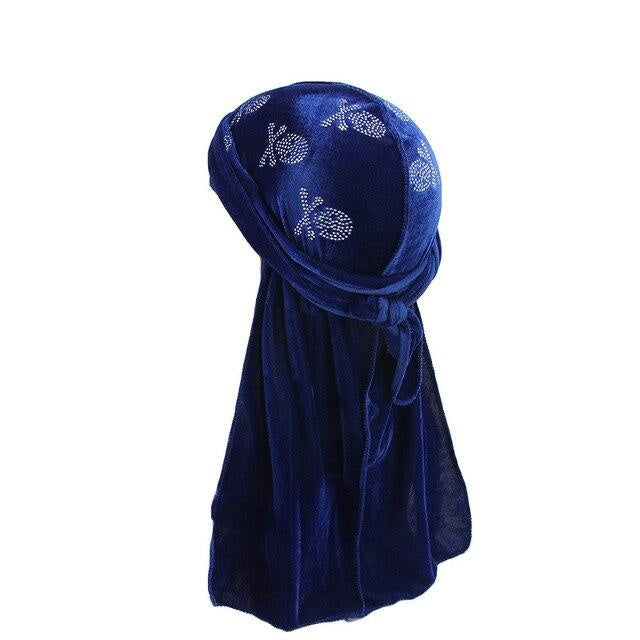 Blue velvet durag skulls rhinestones | Durag-Shop