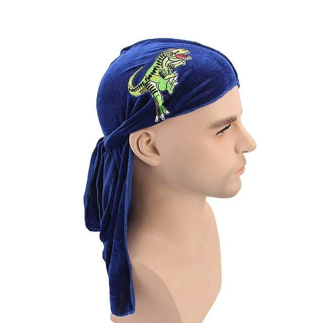 Durag bleu velours dinosaure | Durag-Shop