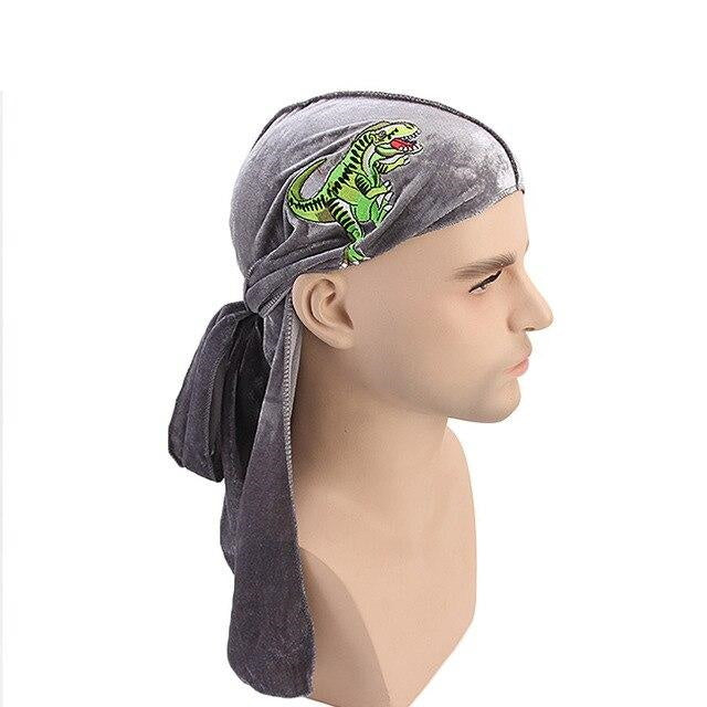 Grey velvet durag dinosaur | Durag-Shop