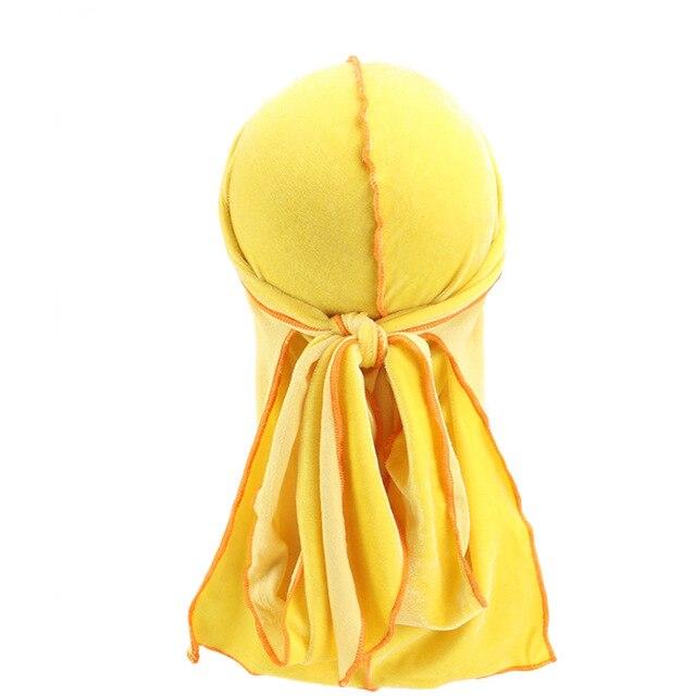 Yellow velvet durag orange seams | Durag-Shop