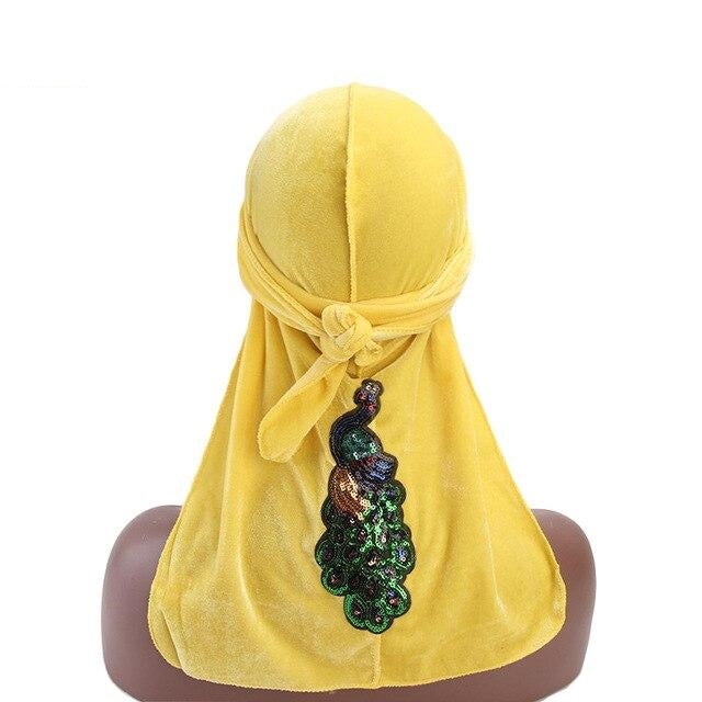 Yellow velvet durag peacock | Durag-Shop