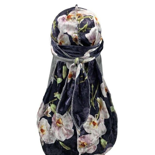 Durag noir velours fleurs blanches | Durag-Shop