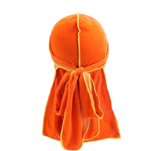 Orange velvet durag yellow seams | Durag-Shop