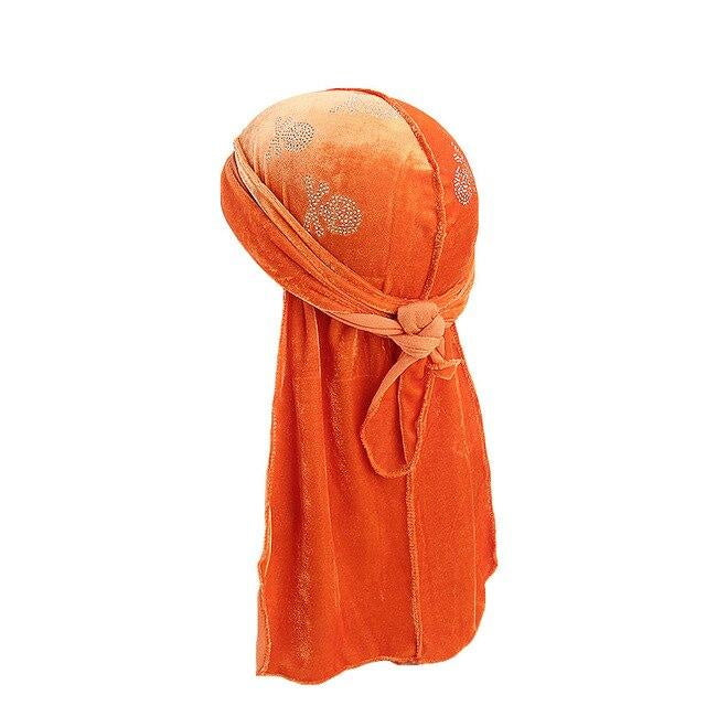 Orange velvet durag skulls rhinestones | Durag-Shop