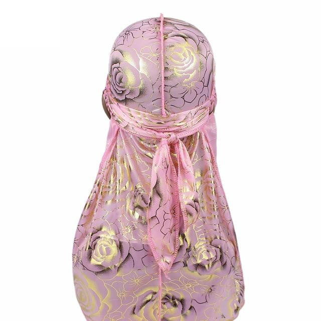 Pink and golden durag flowers | Durag-Shop
