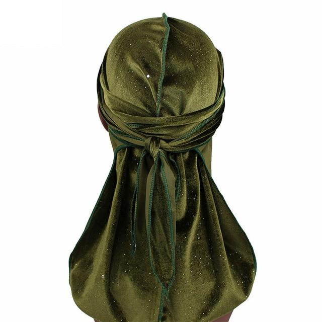 Green velvet durag glossy rhinestones | Durag-Shop